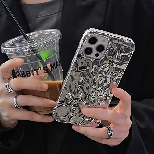 Yebowe Compatible with iPhone 14 Pro Max Case, Cute 3D Tin Foil Pleated Luxury Phone Cover for Women Girls Cool Bling Designer Soft Slim Case for iPhone 14 Pro Max Silver