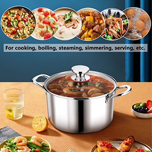 P&P CHEF 4 Quart Stockpot with Lid, Stainless Steel Tri-Ply Cooking Soup Pasta Stock Pot for Gas/Induction/Electric Stoves, With Glass Cover & Two Handles, Heavy Duty & Dishwasher Safe