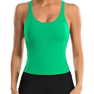 ATTRACO Women's Longline Sports Bra Tank Top Padded Athletic Yoga Tops Tight Fit Green