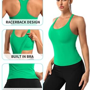 ATTRACO Women's Longline Sports Bra Tank Top Padded Athletic Yoga Tops Tight Fit Green