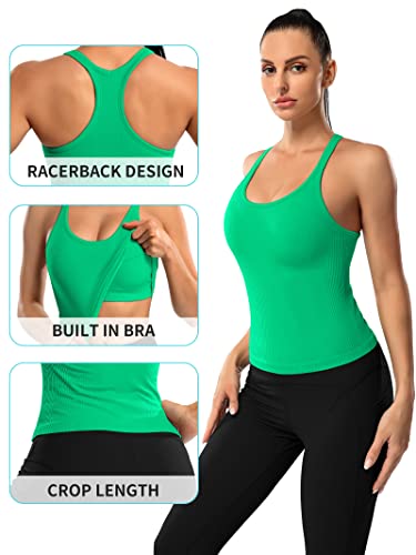 ATTRACO Women's Longline Sports Bra Tank Top Padded Athletic Yoga Tops Tight Fit Green