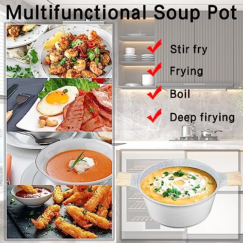 LECOOKING 2.5 QT Nonstick Stock Pot Soup Pot, Nonstick Stock Pot Induction with Lid, Cooking Pot Nonstick Soup Pot, All Stove Compatible, Easy to Clean (Light gray)