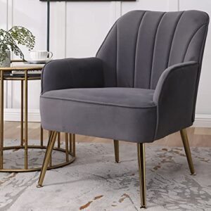 LUCKHAO Modern Accent Chair Set of 2,Velvet Comfy Upholstered Armchair Cozy Single Sofa Chairs with Gold Metal Legs for Living Room,Reading,Bedroom,Office(Grey)