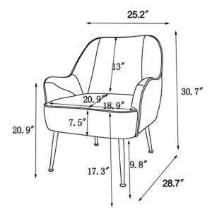 LUCKHAO Modern Accent Chair Set of 2,Velvet Comfy Upholstered Armchair Cozy Single Sofa Chairs with Gold Metal Legs for Living Room,Reading,Bedroom,Office(Grey)