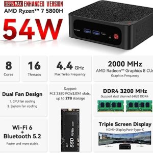 Beelink SER5 MAX, Mini PC Ryzen 7 5800H (8C/16T, Turbo 4.4GHz), 32GB DDR4 RAM 500GB PCIe3.0 SSD Desktop Mini Computers Support 4K@60Hz Triple Display/WiFi 6/BT5.2/DP+HDMI+USB-C/USB3.2/RJ45 LAN