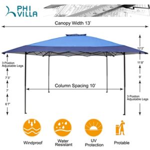 PHI VILLA Easy Set-up 13x13 Pop Up Canopy Gazebo Outdoor Tent Portable 169 sq.ft Sun Shade, Blue