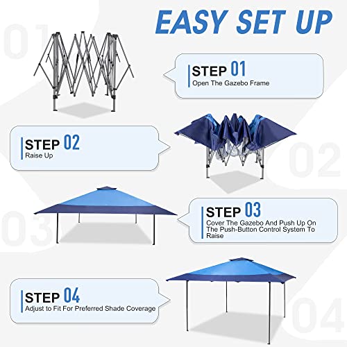 PHI VILLA Easy Set-up 13x13 Pop Up Canopy Gazebo Outdoor Tent Portable 169 sq.ft Sun Shade, Blue