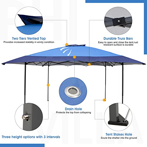 PHI VILLA Easy Set-up 13x13 Pop Up Canopy Gazebo Outdoor Tent Portable 169 sq.ft Sun Shade, Blue