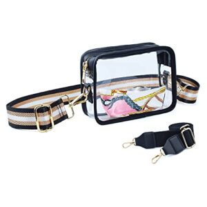 KlaOYer 2 Adjustable Strap PVC Clear Crossbody Bags with Silk, Stadium Approved Transparent Shoulder Bag Handbag Small Square Phone Bag Zipper Purse(Black 4)