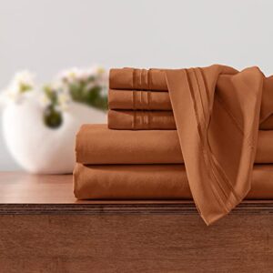 Horbaunal Caramel Pumpkin Queen Size Sheet Set - 6 Piece Luxury 1800 Thread Count Bedding Sheets & Pillowcases - 16 Inch Deep Pocket Microfiber Bedding Set - Soft & Wrinkle Bed Sheets