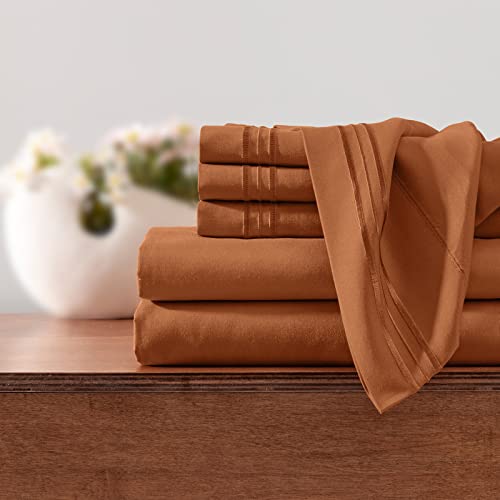 Horbaunal Caramel Pumpkin Queen Size Sheet Set - 6 Piece Luxury 1800 Thread Count Bedding Sheets & Pillowcases - 16 Inch Deep Pocket Microfiber Bedding Set - Soft & Wrinkle Bed Sheets