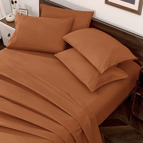 Horbaunal Caramel Pumpkin Queen Size Sheet Set - 6 Piece Luxury 1800 Thread Count Bedding Sheets & Pillowcases - 16 Inch Deep Pocket Microfiber Bedding Set - Soft & Wrinkle Bed Sheets