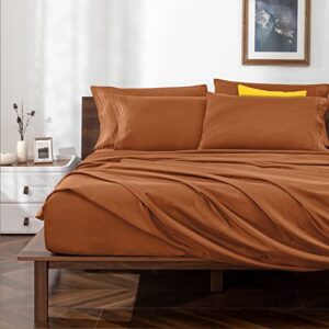 Horbaunal Caramel Pumpkin Queen Size Sheet Set - 6 Piece Luxury 1800 Thread Count Bedding Sheets & Pillowcases - 16 Inch Deep Pocket Microfiber Bedding Set - Soft & Wrinkle Bed Sheets