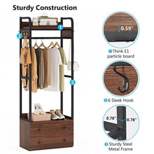 Tribesigns Freestanding Closet Organizer Small Clothes Rack with Drawers and Shelves, Heavy Duty Coat Rack Small Garment Rack Industrial Hall Tree for Entryway, Bedroom