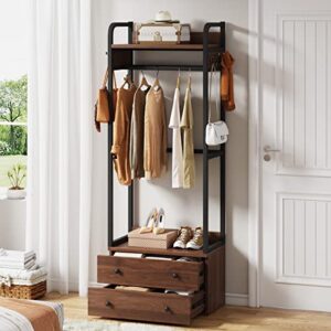 Tribesigns Freestanding Closet Organizer Small Clothes Rack with Drawers and Shelves, Heavy Duty Coat Rack Small Garment Rack Industrial Hall Tree for Entryway, Bedroom