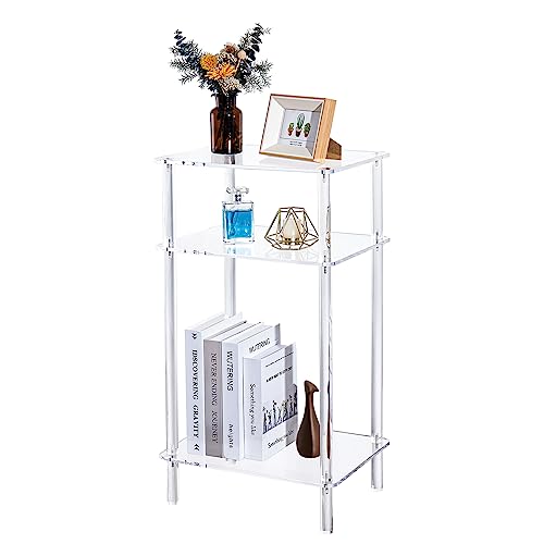 Aquiver Acrylic Tall Side Table - 3 Tiers Small End Table Clear Nightstand Bedside Table for Living Room, Bedroom - 15.7 '' L x 11.8 '' W x 29 '' H