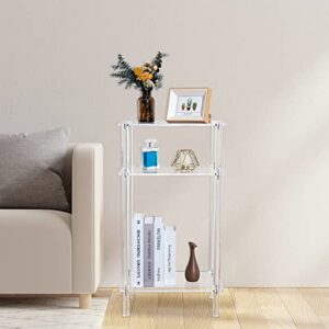 Aquiver Acrylic Tall Side Table - 3 Tiers Small End Table Clear Nightstand Bedside Table for Living Room, Bedroom - 15.7 '' L x 11.8 '' W x 29 '' H