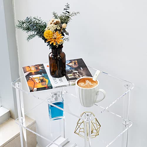 Aquiver Acrylic Tall Side Table - 3 Tiers Small End Table Clear Nightstand Bedside Table for Living Room, Bedroom - 15.7 '' L x 11.8 '' W x 29 '' H