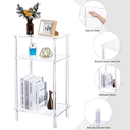 Aquiver Acrylic Tall Side Table - 3 Tiers Small End Table Clear Nightstand Bedside Table for Living Room, Bedroom - 15.7 '' L x 11.8 '' W x 29 '' H