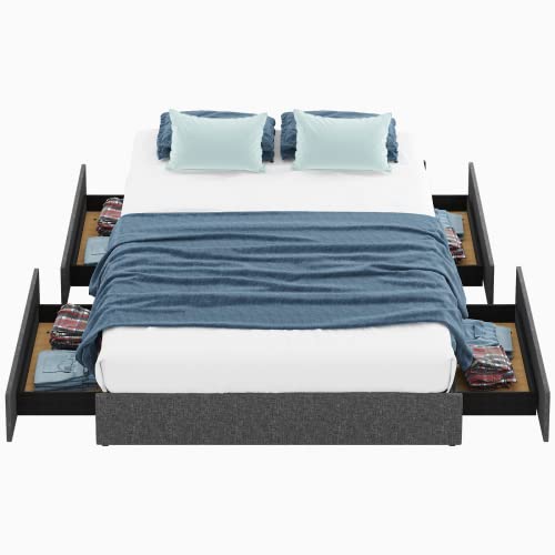 CECER California King Size Bed Frame with 4 Storage Drawers, Platform Bed Frame with Wood Slat Support/No Box Spring Needed/Easy Assembly/Under Bed Storage, Dark Grey