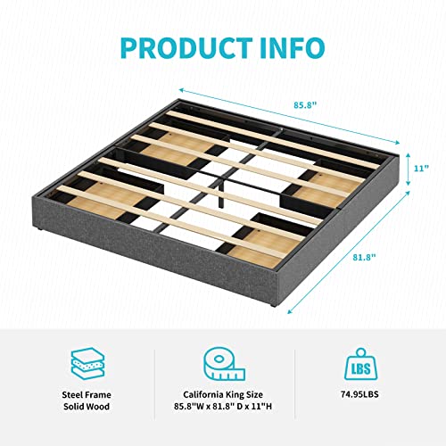 CECER California King Size Bed Frame with 4 Storage Drawers, Platform Bed Frame with Wood Slat Support/No Box Spring Needed/Easy Assembly/Under Bed Storage, Dark Grey