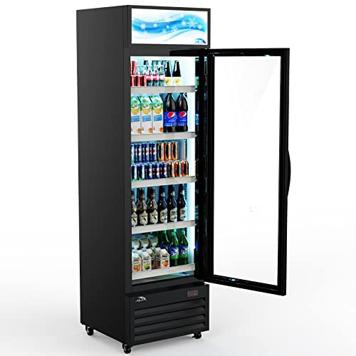 JAECOOL Commercial Beverage Refrigerator Cooler, Merchandiser Refrigerator with Glass Door, Upright Display Refrigerator, Auto-defrost, R290 Eco-friendly, ETL, 12.8 Cu. Ft