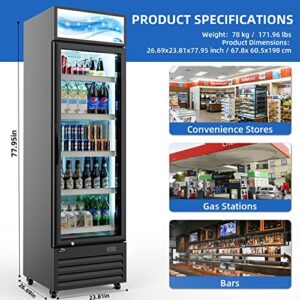 JAECOOL Commercial Beverage Refrigerator Cooler, Merchandiser Refrigerator with Glass Door, Upright Display Refrigerator, Auto-defrost, R290 Eco-friendly, ETL, 12.8 Cu. Ft