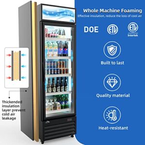 JAECOOL Commercial Beverage Refrigerator Cooler, Merchandiser Refrigerator with Glass Door, Upright Display Refrigerator, Auto-defrost, R290 Eco-friendly, ETL, 12.8 Cu. Ft