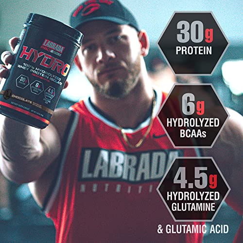 Labrada Hydro 100% Pure Hydrolyzed Whey Protein Isolate Powder, Lactose Free, 6g BCAA’s, 4.5g Glutamine, Fastest Digesting Whey Available, Instant Mixing, Delicious Taste (Chocolate)