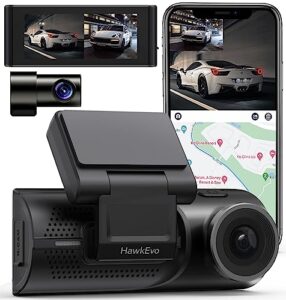 hawkevo 4k/2.5k dash cam front and rear, 3.2'' in display with gsp, wifi, g-sensor, super night vision, loop recording, 24h parking mode, wide angle dash camera for cars/trucks, supports 256gb max