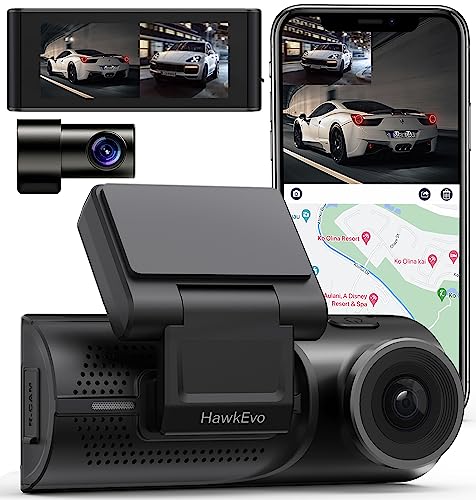 HawkEvo 4K/2.5K Dash cam Front and Rear, 3.2'' in Display with GSP, WiFi, G-Sensor, Super Night Vision, Loop Recording, 24H Parking Mode, Wide Angle Dash Camera for Cars/Trucks, Supports 256GB Max