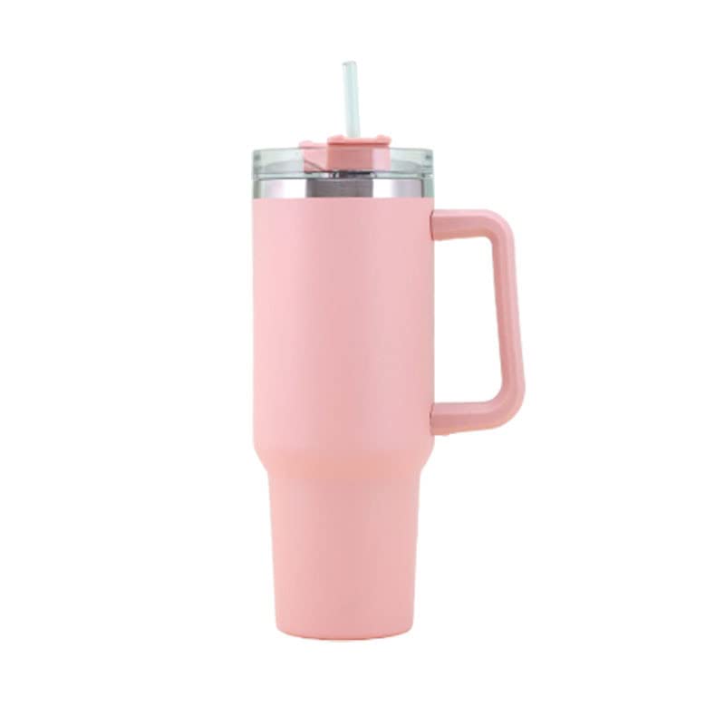 40 Oz Tumbler With Handle And Straw Lid Stainless Steel Insulated Travel Mug For Hot And Cold Drinks, With Handle Travel Thermos (Pink)