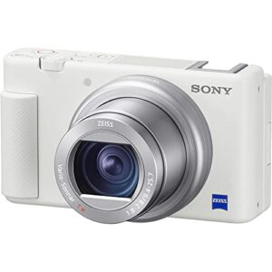 Sony ZV-1 Digital Camera (White) (DCZV1/W) + 64GB Card + Case + NP-BX1 Battery + Card Reader + Corel Photo Software + HDMI Cable + Charger + Flex Tripod + Memory Wallet + Cap Keeper + More (Renewed)