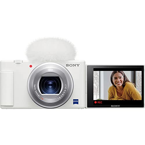 Sony ZV-1 Digital Camera (White) (DCZV1/W) + 64GB Card + Case + NP-BX1 Battery + Card Reader + Corel Photo Software + HDMI Cable + Charger + Flex Tripod + Memory Wallet + Cap Keeper + More (Renewed)