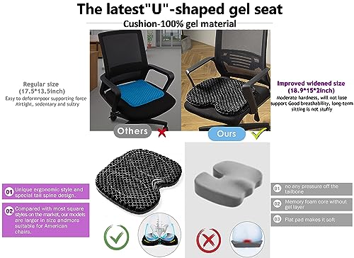 Aiouarc Gel Seat Cushion, Breathable Honeycomb Design, Gel Seat Cushion for Long Sitting, Tailbone Pain Relief Cushion, Office Chair Cushion, Wheelchair Cushion, Car Seat Cushion, Chair Pads