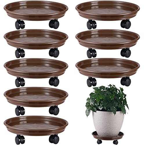 8 Packs Large Plant Caddy with PU Wheels 12” Rolling Plant Stands Heavy-duty Plastic Plant Roller Base Pot Movers Plant Saucer on Wheels Indoor Outdoor Plant Dolly with Casters Planter Tray Coaster