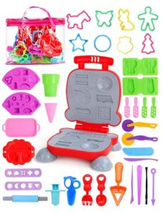 play dough tools set for kids - 40pcs playdough toys accessories with shapes cutters extruder kiddy dough tools kit for girls boys