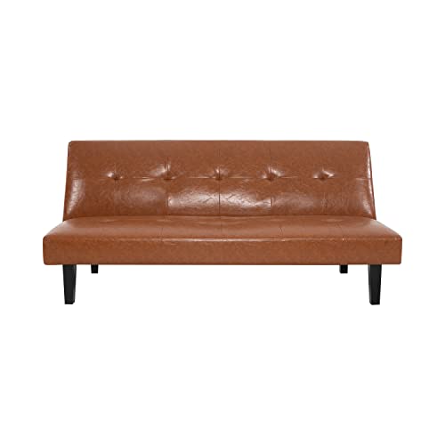 Naomi Home Button Futon Sofa Bed, Faux Leather Futon Couch, Sofa Bed Couch Convertible with Wooden Legs, Folding, Reclining Small Couch Bed, Button Tufted Futon Bed for Living Room