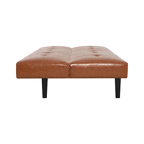 Naomi Home Button Futon Sofa Bed, Faux Leather Futon Couch, Sofa Bed Couch Convertible with Wooden Legs, Folding, Reclining Small Couch Bed, Button Tufted Futon Bed for Living Room