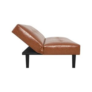 Naomi Home Button Futon Sofa Bed, Faux Leather Futon Couch, Sofa Bed Couch Convertible with Wooden Legs, Folding, Reclining Small Couch Bed, Button Tufted Futon Bed for Living Room