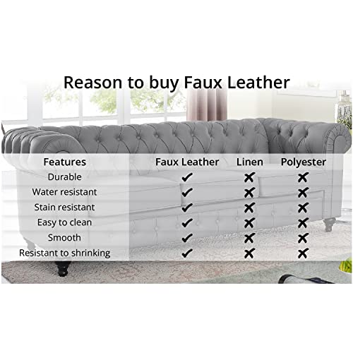 Naomi Home Button Futon Sofa Bed, Faux Leather Futon Couch, Sofa Bed Couch Convertible with Wooden Legs, Folding, Reclining Small Couch Bed, Button Tufted Futon Bed for Living Room