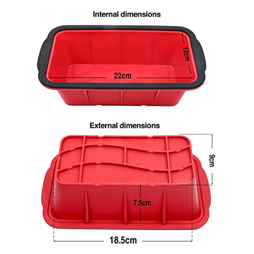 1.5 Pound Non-Stick Silicone Loaf Pan With Reinforced Steel Frame Inside, Meat Loaf Pan Mold For Homemade Baking, Toast, Brownie, Bread, BPA Free, Dishwasher, Microwave, Oven and Freezer Safe (Red)