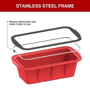 1.5 Pound Non-Stick Silicone Loaf Pan With Reinforced Steel Frame Inside, Meat Loaf Pan Mold For Homemade Baking, Toast, Brownie, Bread, BPA Free, Dishwasher, Microwave, Oven and Freezer Safe (Red)