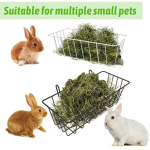 Pelopy 4 Pcs Rabbit Hay Feeder with Hooks Hay Feeder Guinea Pig Heavy Duty Metal Rack Hay Holder for Rabbit Guinea Pig Bunny Chinchilla Small Animal Pet Supplies, 9.1 x 3.9 x 3.7 Inch, Black and White