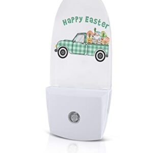 Plug-in LED Night Light with Auto Light Sensor - Popsicle Shape Nightlight Baby Night Lights for Hallway Bedroom Kids Room - Happy Eater Green Plaid Truck with Eater Egg and Rabbit