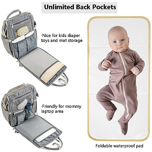 Baby Diaper Bag Backpack with Changing Pad, Happy Luoka Baby Bag Backpack for Boys Girls, Baby Registry Search, Newborn Essentials Must Haves Shower Gifts, Grey