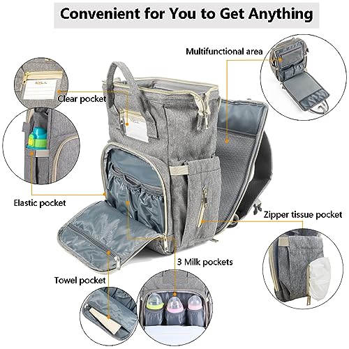 Baby Diaper Bag Backpack with Changing Pad, Happy Luoka Baby Bag Backpack for Boys Girls, Baby Registry Search, Newborn Essentials Must Haves Shower Gifts, Grey