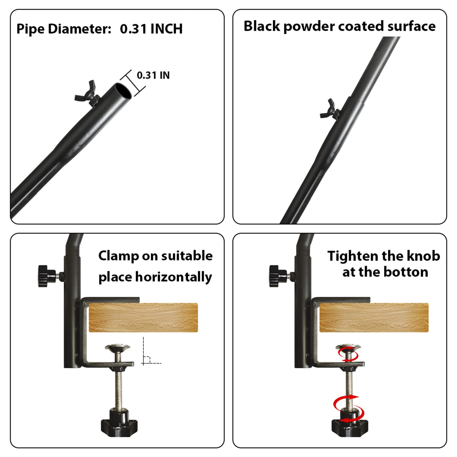 Funtife Deck Bird Feeder Hanger for Railing, 30Inch Heavy Duty Fence Deck Hook Pole, 360 Degree Horizontal Rotary Clamp-On for Hanging Outdoor flower pots, String lights, Wind Chimes and Decor, 2Packs