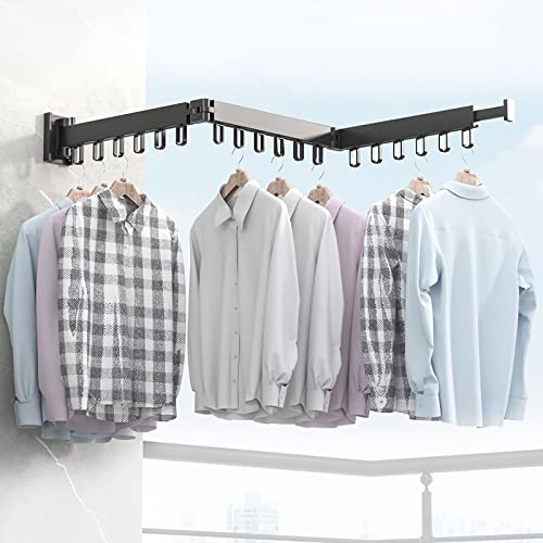 RAINBEAN Drying Rack Clothing Wall Mounted, Clothes Drying Rack, Retractable Clothesline Indoor, Laundry Room Organization, Space-Saver, Collapsible Clothes Hanging Rack