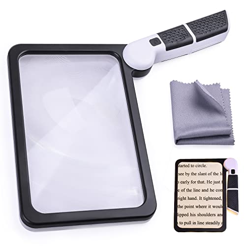 Magnifying Glass with Light, 5X Folding Handheld Large Rectangle Reading Magnifier with Dimmable for Macular Degeneration, Seniors Reading, Close Work, Lighted Gift for Low Visions (5X)